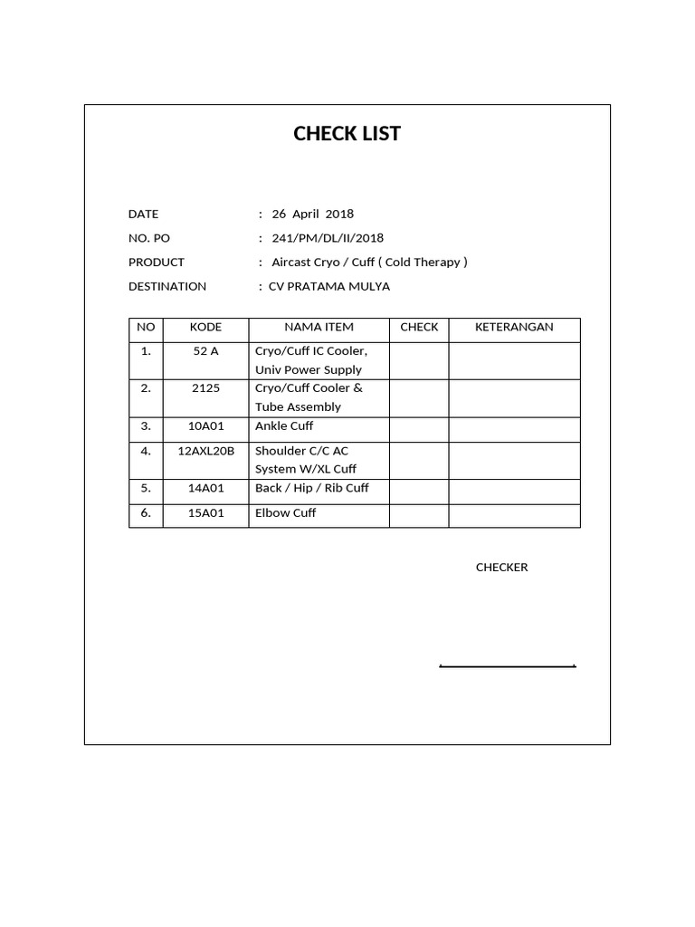 Check List Barang | PDF