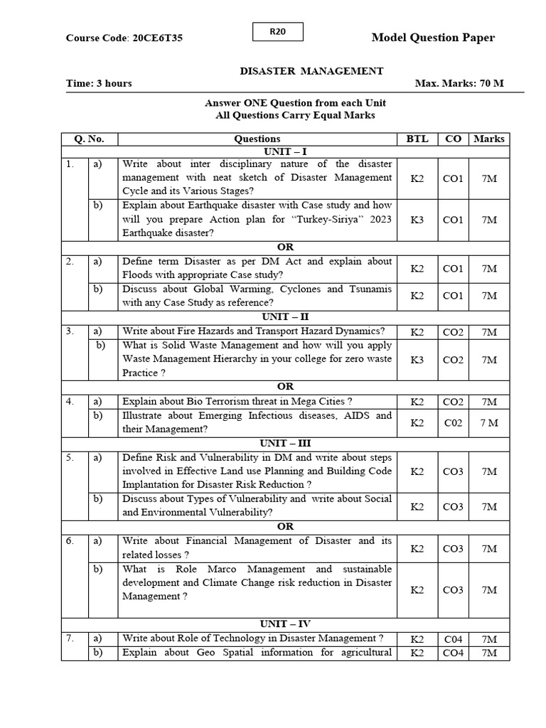 Model Paper Disaster Management | PDF | Hazards | Emergency Management