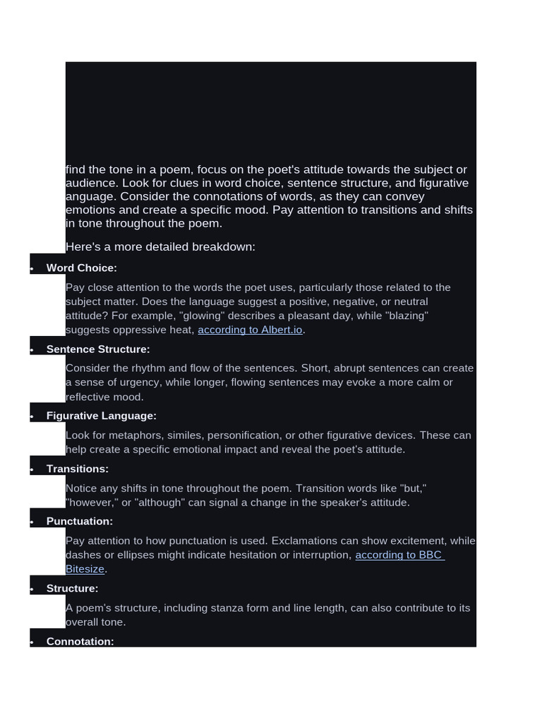 To Find The Tone in A Poem | PDF | Poetry | Mood (Psychology)