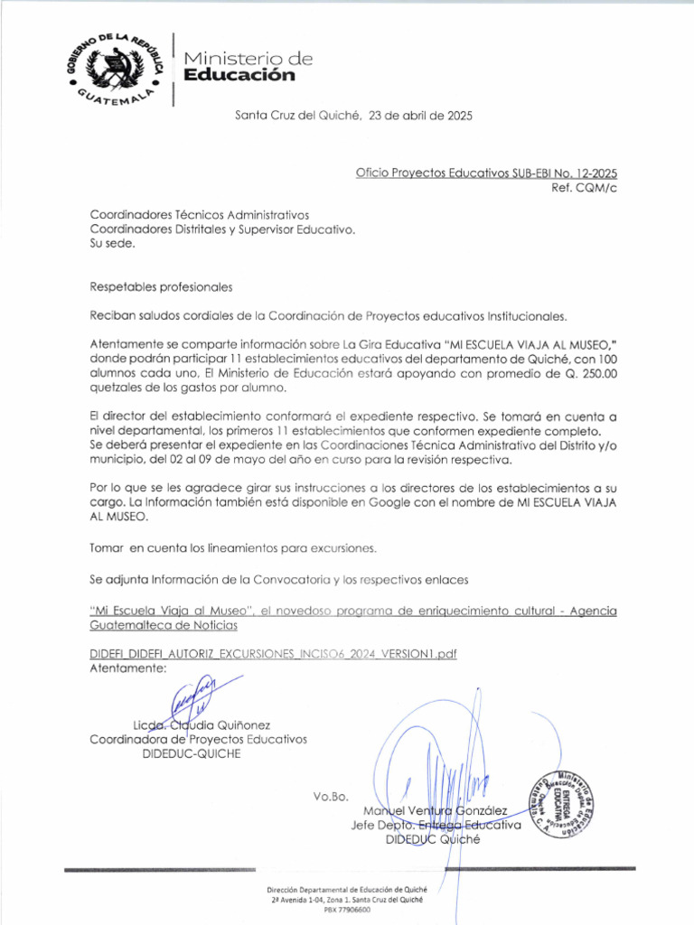 Oficio Proyectos Educativos SUB-EBI No. 12-2025 | PDF