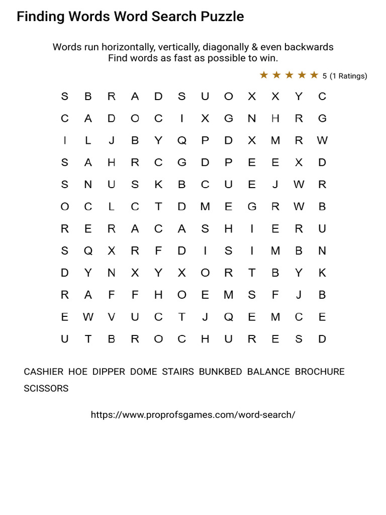 Finding Words Word Search Puzzle - ProProfs Games | PDF