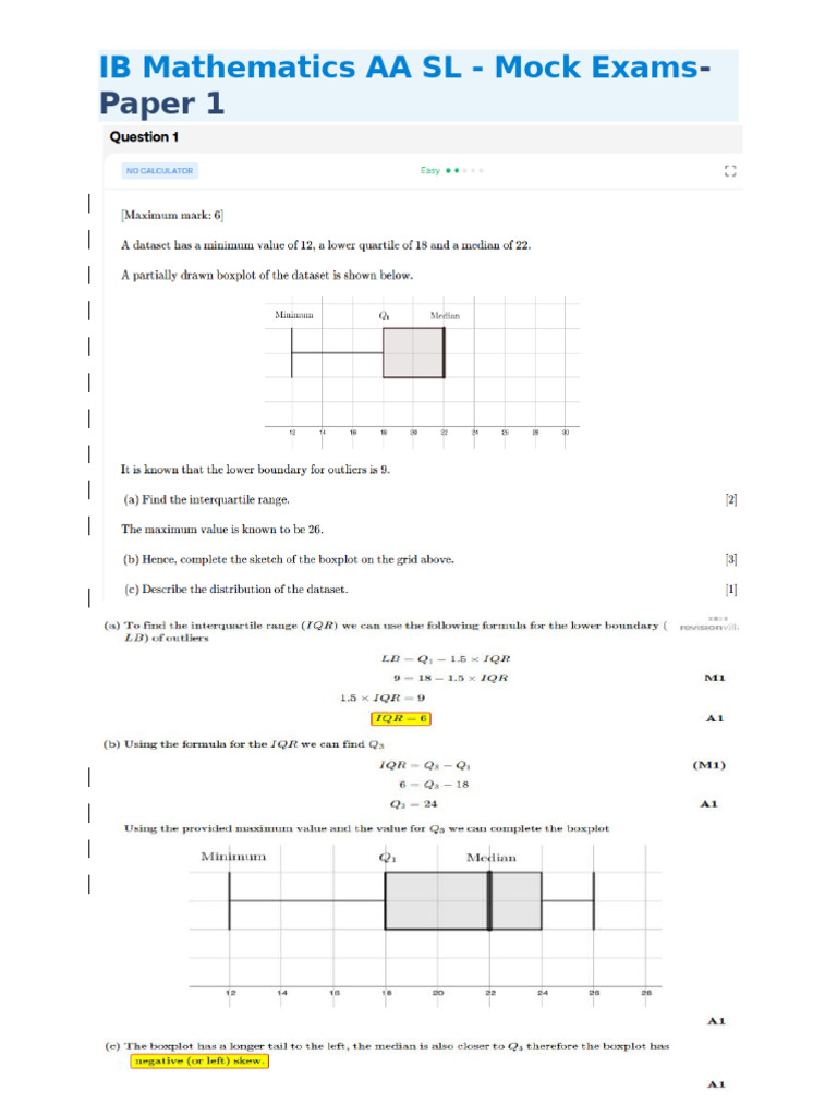 IB Mathematics AA SL Mock Exam+Solution | PDF