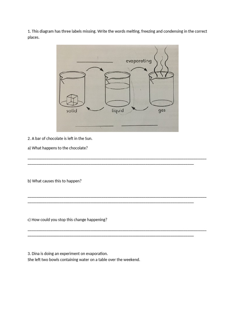 Class 5 Sci Worksheet 1 | PDF | Water | Thermodynamics