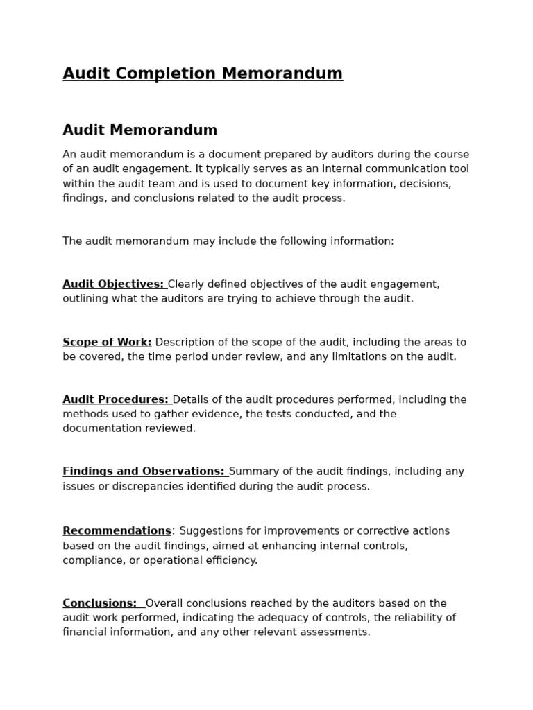 Audit Completion Memorandum | PDF | Audit | Memorandum