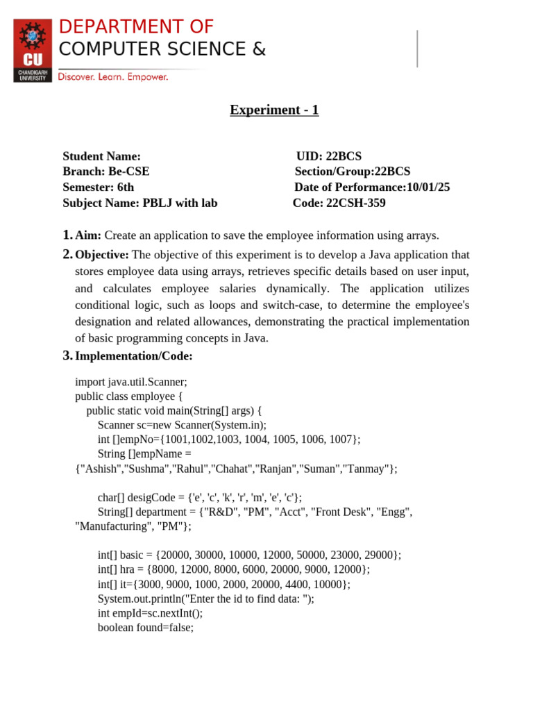 Experiment 1 project based learning in java | PDF | Programming Paradigms | Computer Engineering