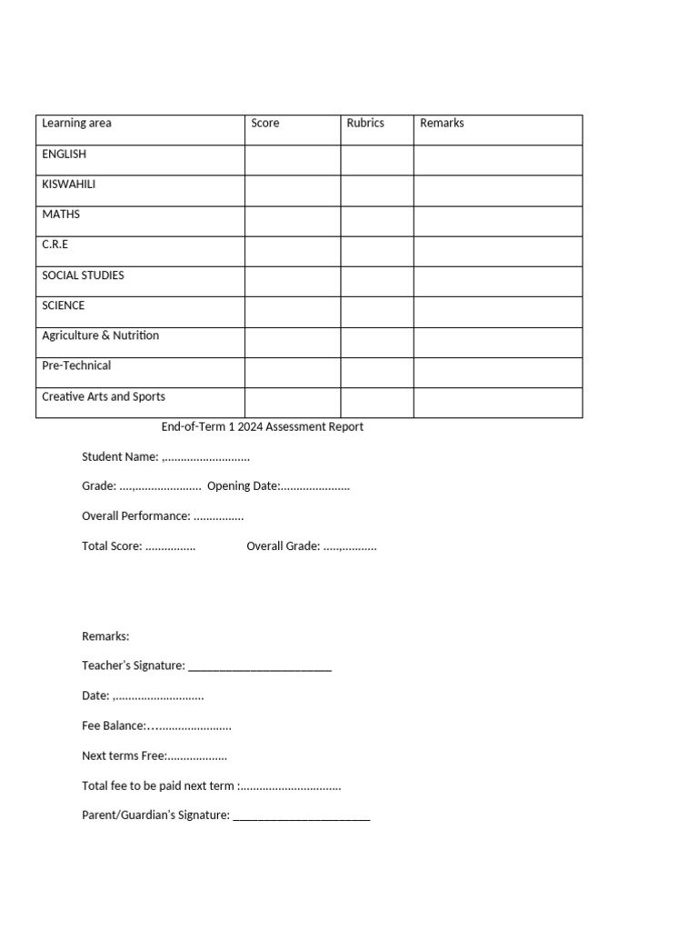 Grade 7 Report Form | PDF