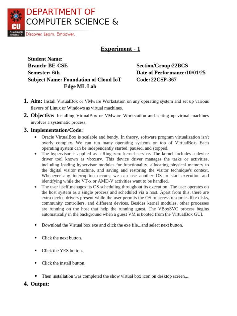 Foundation Of Cloud Iot And Edge Ml Exp 1 Pdf Virtualization