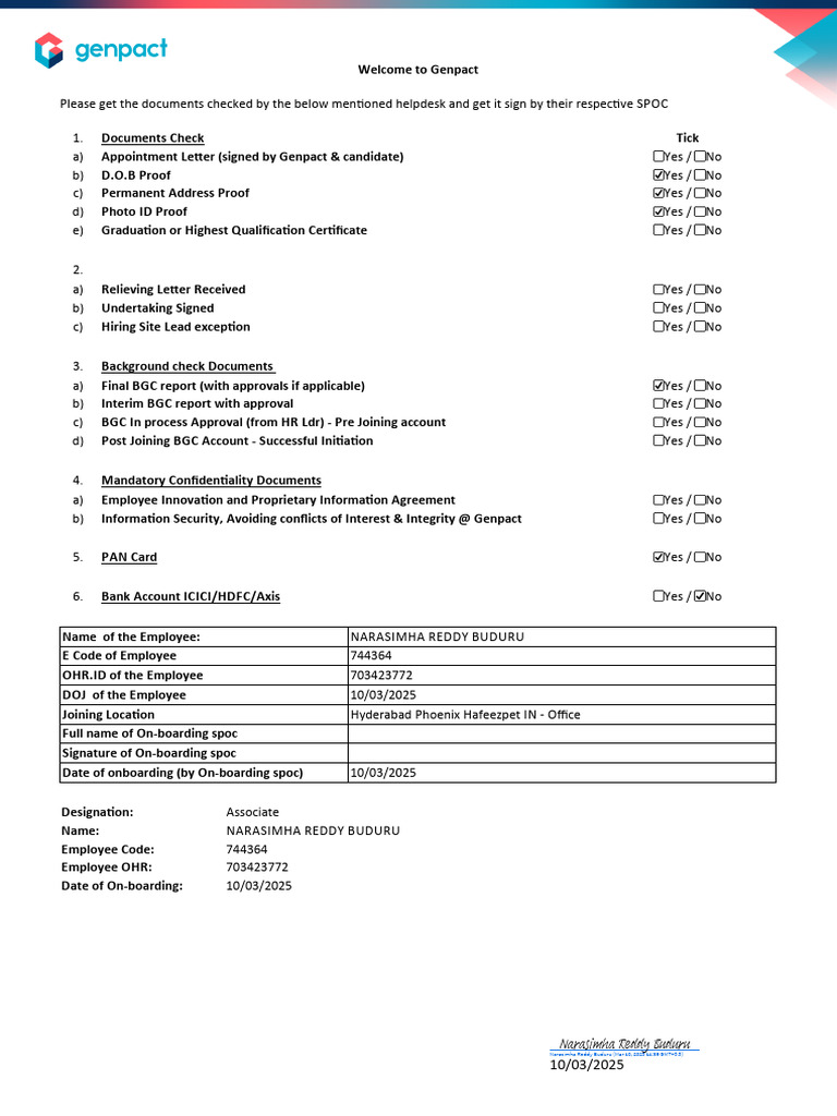 Genpact Joining Docket Encrypted | PDF