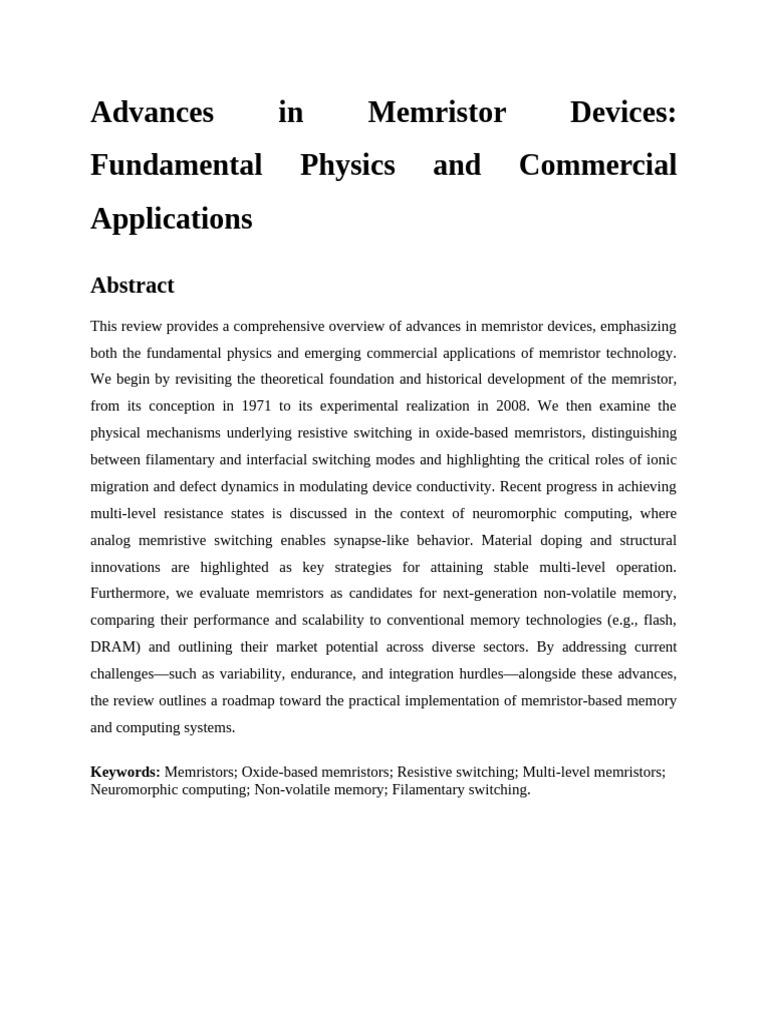 Advances in Memristor Devices | PDF | Computer Memory | Random Access ...