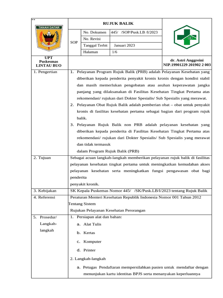 OKE SOP RUJUK BALIK | PDF