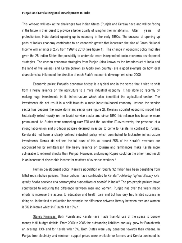 Punjab and Kerala Regional Development in India Case Study Write Up ...