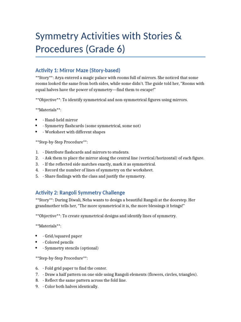 Symmetry Activities Grade6 | PDF | Symmetry | Shape