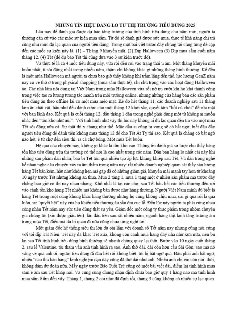 BTTH-NHỮNG TÍN HIỆU ĐÁNG LO TỪ THỊ TRƯỜNG TIÊU DÙNG 2025 | PDF