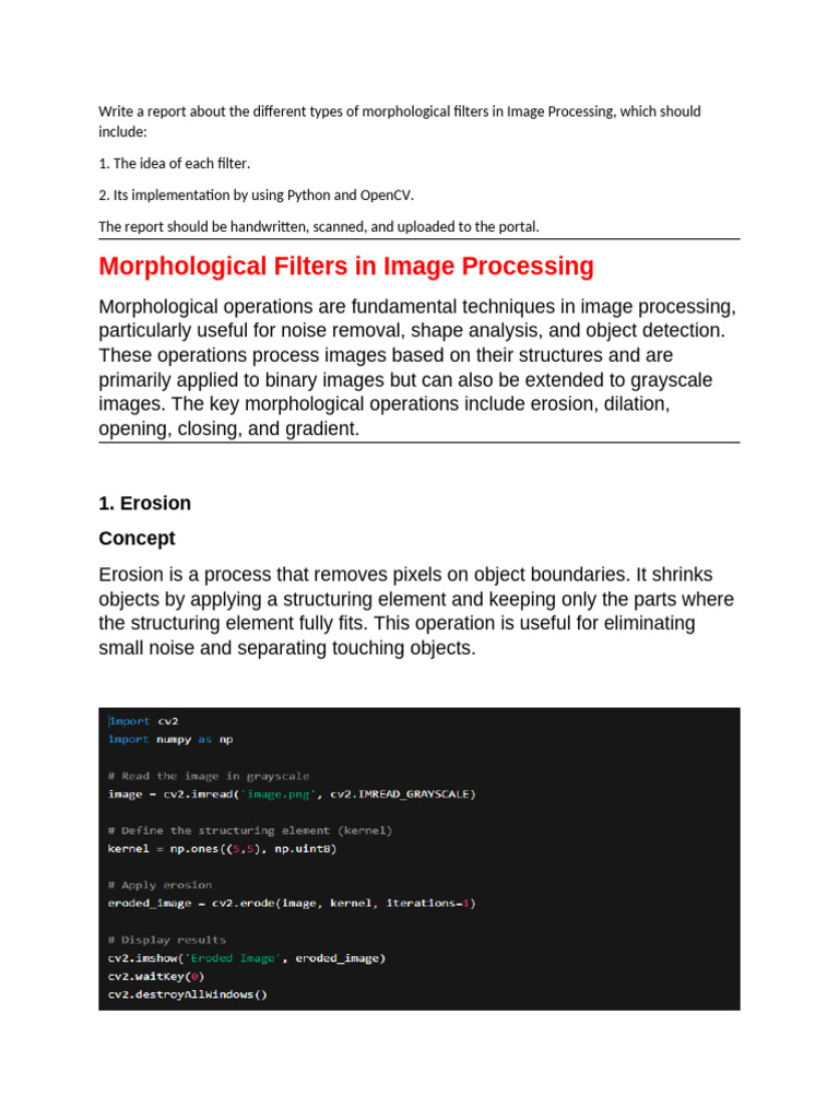 Morphological Filters in Image Processing: 1. Erosion Concept | PDF