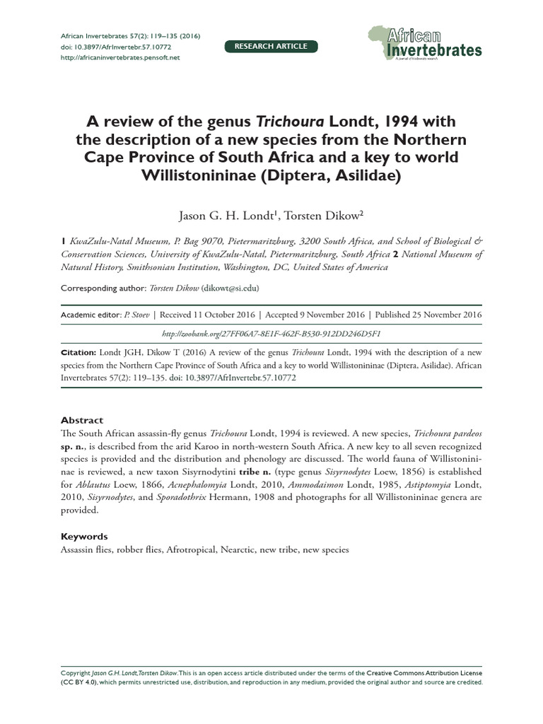 Genus Trichoura Londt 1994 With TH | PDF