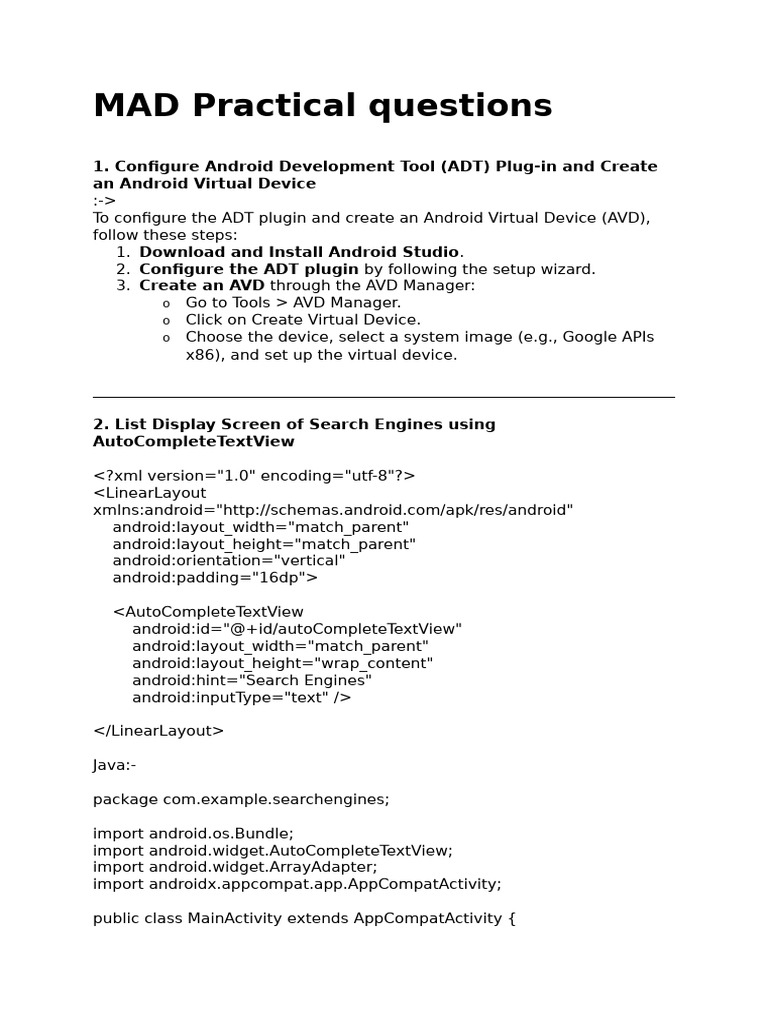 MAD Practical Questions | PDF | Android (Operating System) | Java (Programming Language)