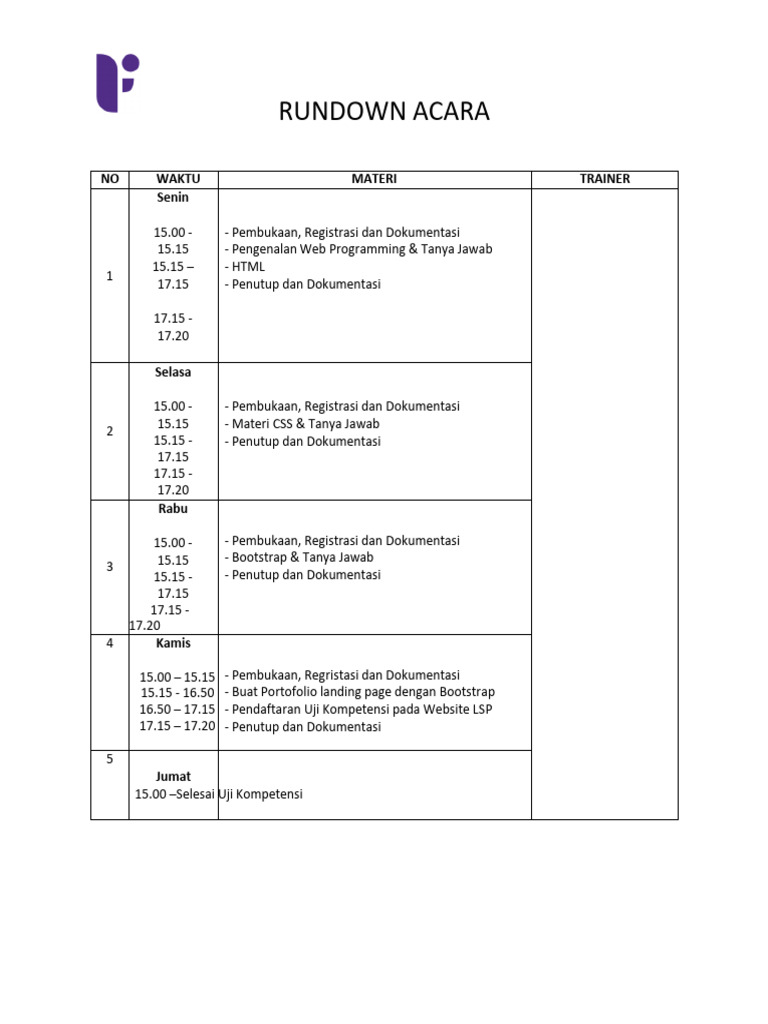 Rundown Acara Web Programming Online | PDF