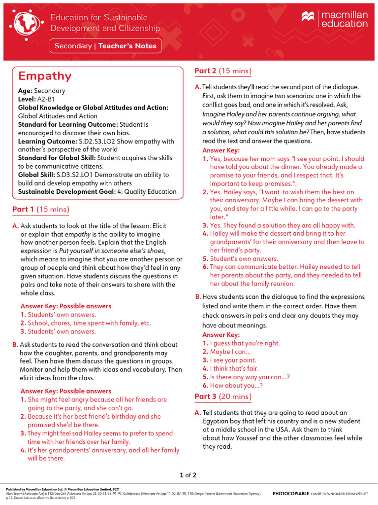 Empathy_B1_Teachers_notes | PDF | Empathy | Cognition