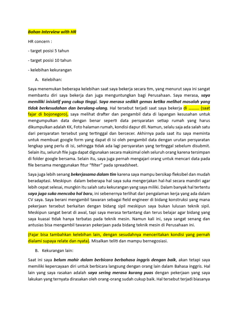 Bahan Interview with HRD | PDF