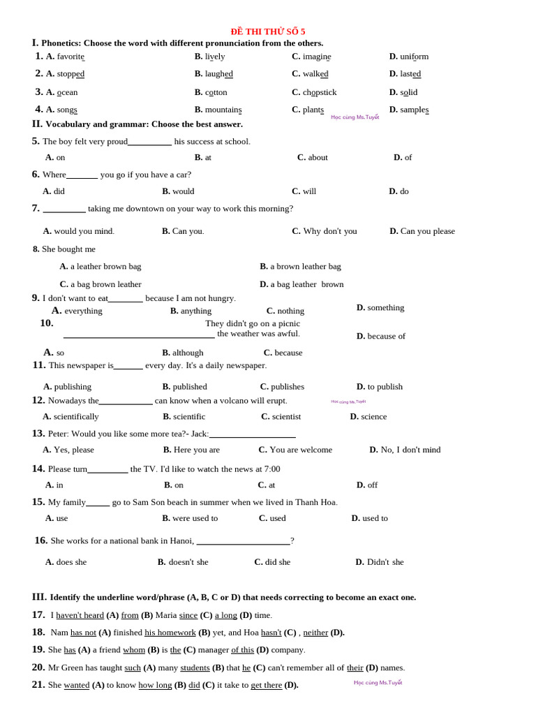 English Practice Test for Students | PDF | Foreign Language