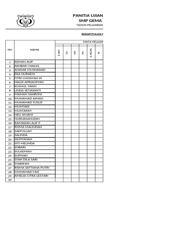 Rekapirulasi Nilai Us & Praktek TH 2024-2025 | PDF