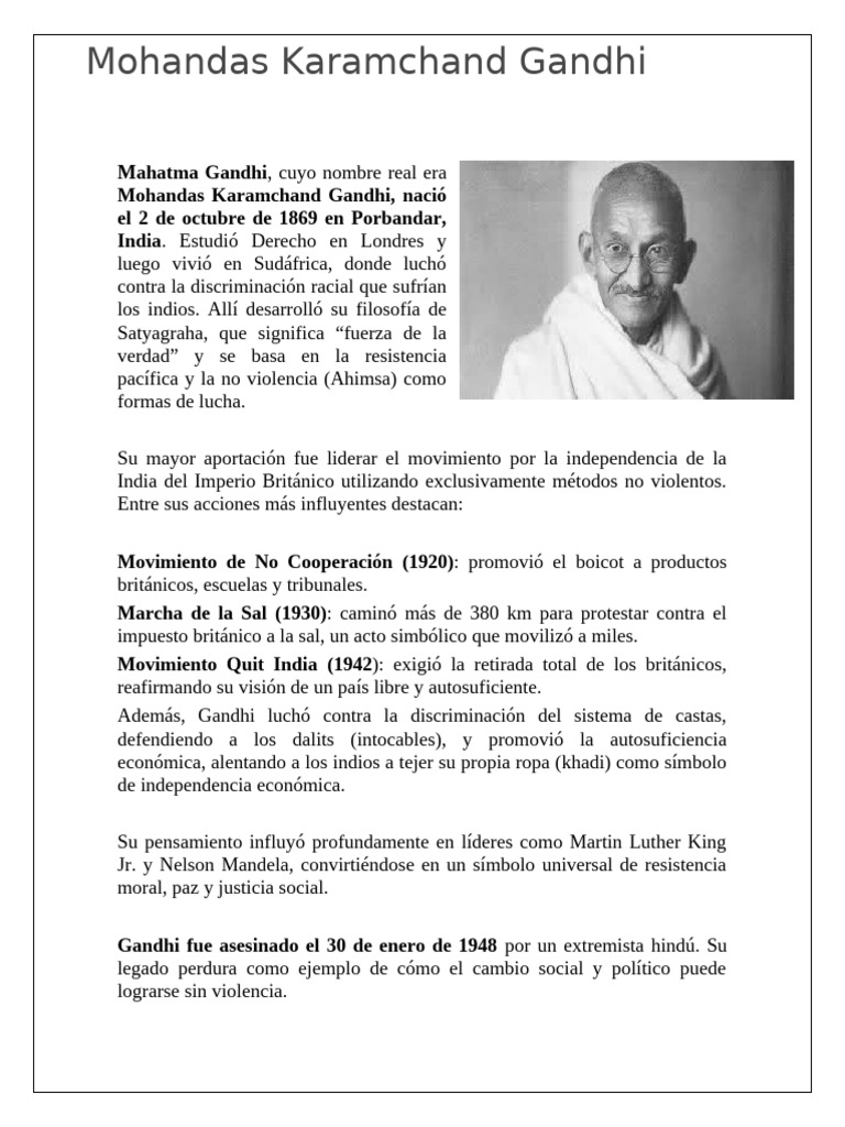 Mahatma Gandhi Triptico Infografia Vida | PDF