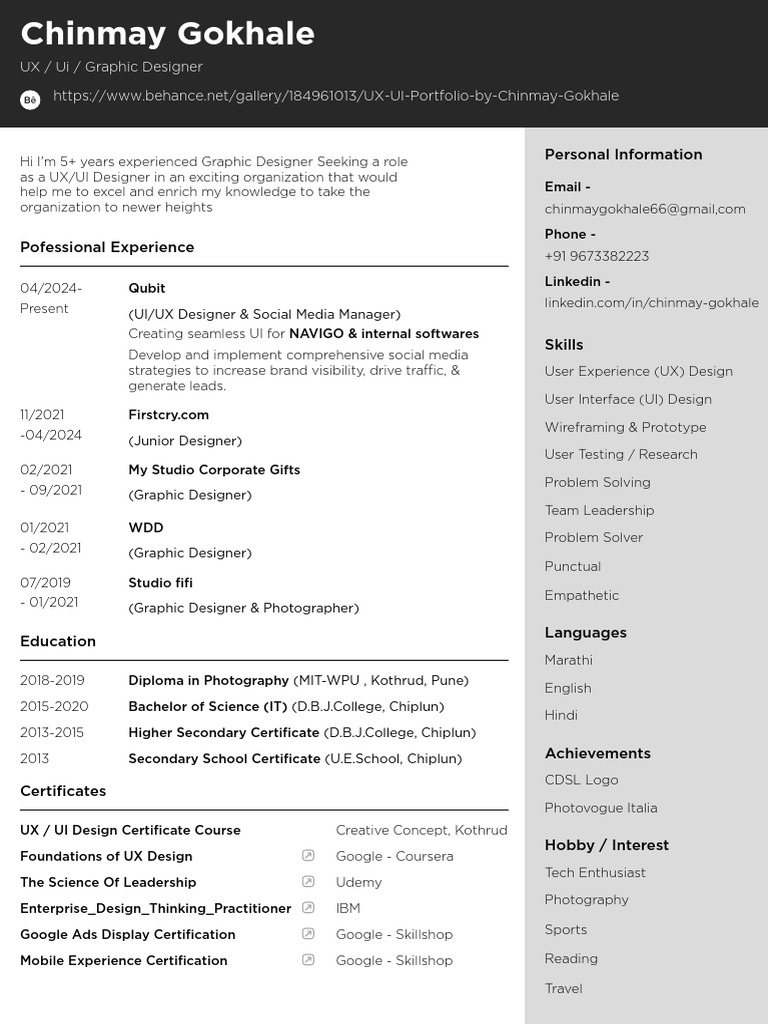 Chinmay Gokhale - UX-UI-Graphic Designer | PDF | User Interface | Design