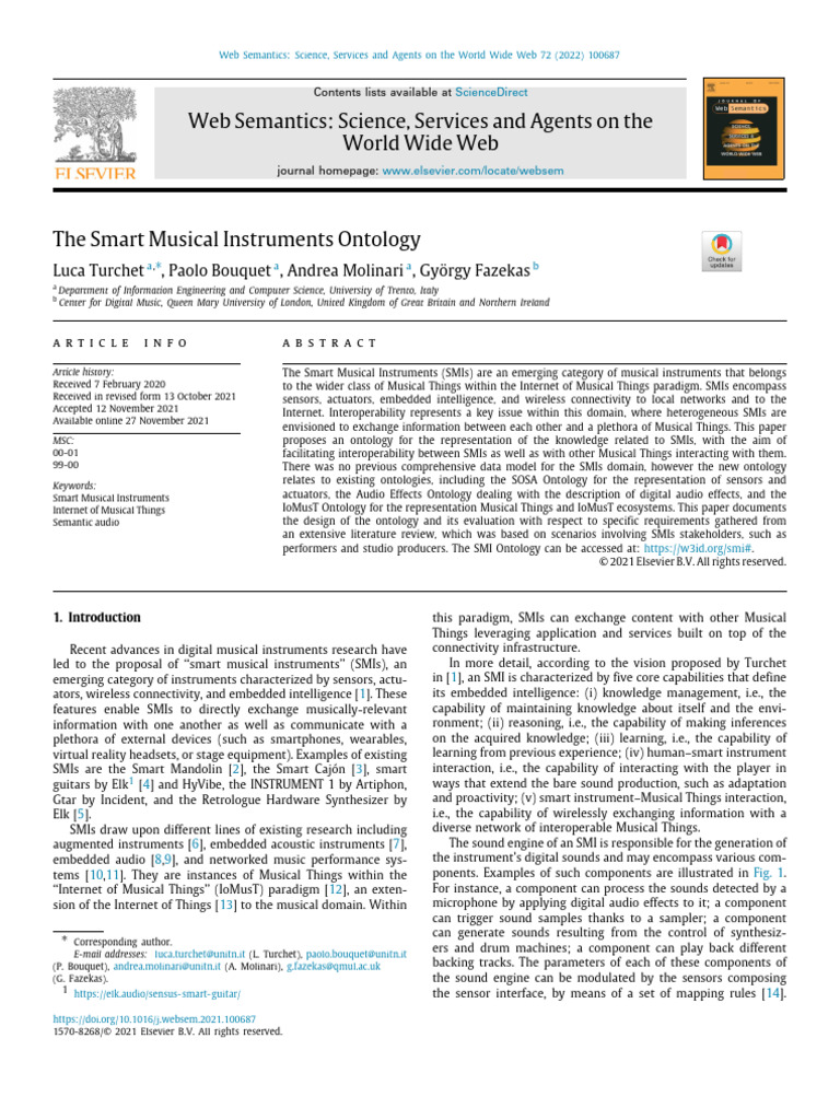 The Smart Musical Instruments Ontology - 2022 - Journal of Web Semantics | PDF | Ontology ...