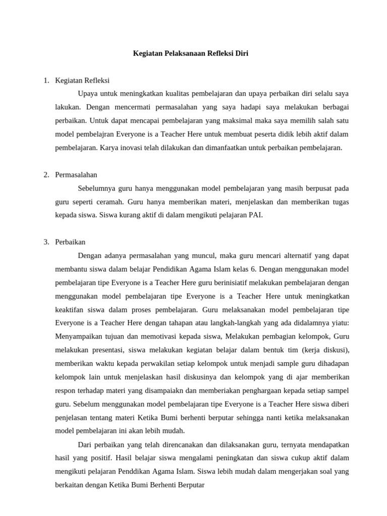 AQ REFLEKSI DIRI PENGEMBANGAN Dengan MODEL PEMBELAJARAN ETH | PDF