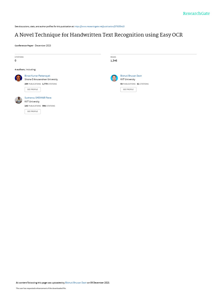 A Novel Technique For Handwritten Text Recognition Using Easy OCR | PDF | Optical Character ...