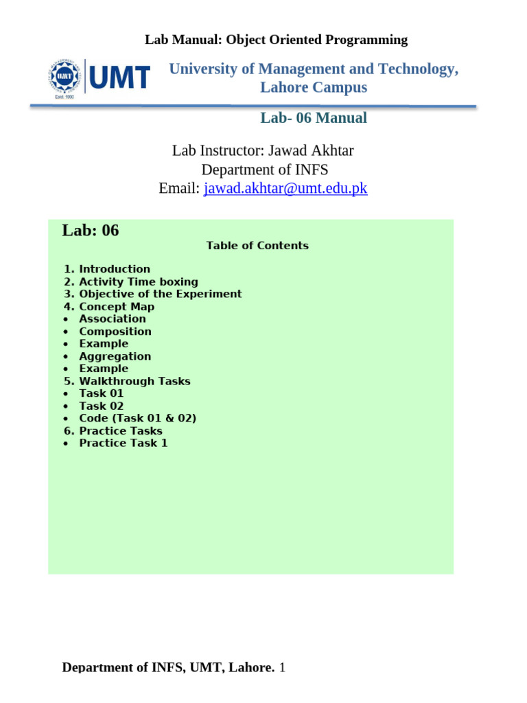 Lab Manual 05 - Association, Composition and Aggregation | PDF | Class ...