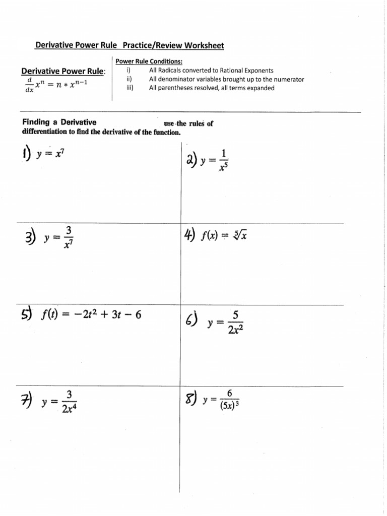 Power Rule Practice Worksheet | PDF