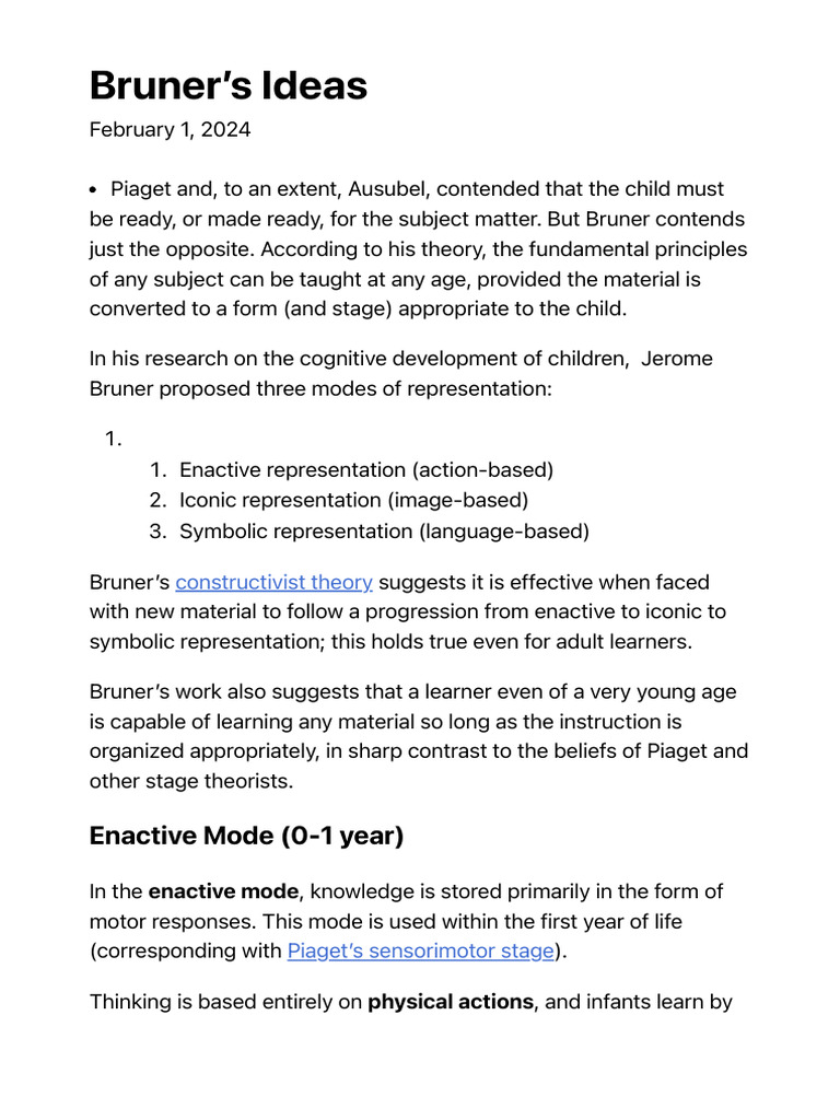 Jerome Bruner Theory of Cognitive Development & Constructivism | PDF ...