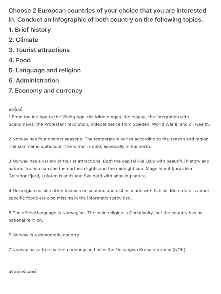 Choose 2 European Countries of Your Choice That You Are Interested | PDF