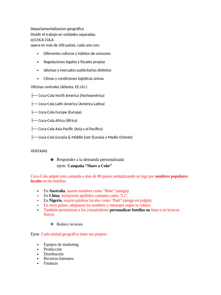 Departamentalizacion Geográfica Ejem | PDF | Coca Cola | Informática