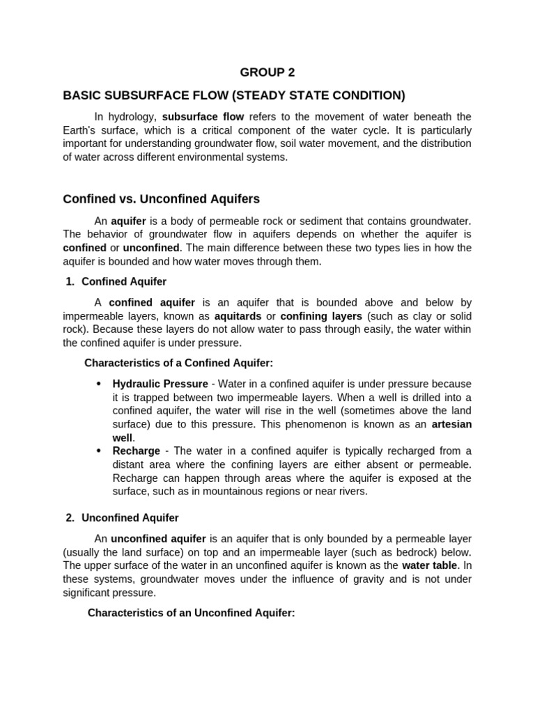 Subsurface Flow in Confined & Unconfined Aquifers | PDF | Aquifer ...