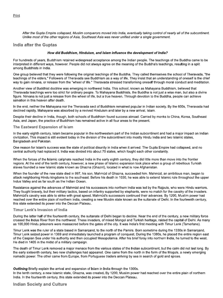 India and Southeast Asia Reading Element | PDF