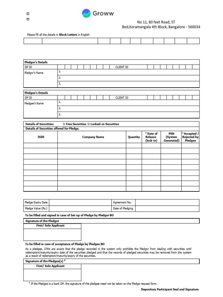 Groww Pledge Request Form Guide | PDF