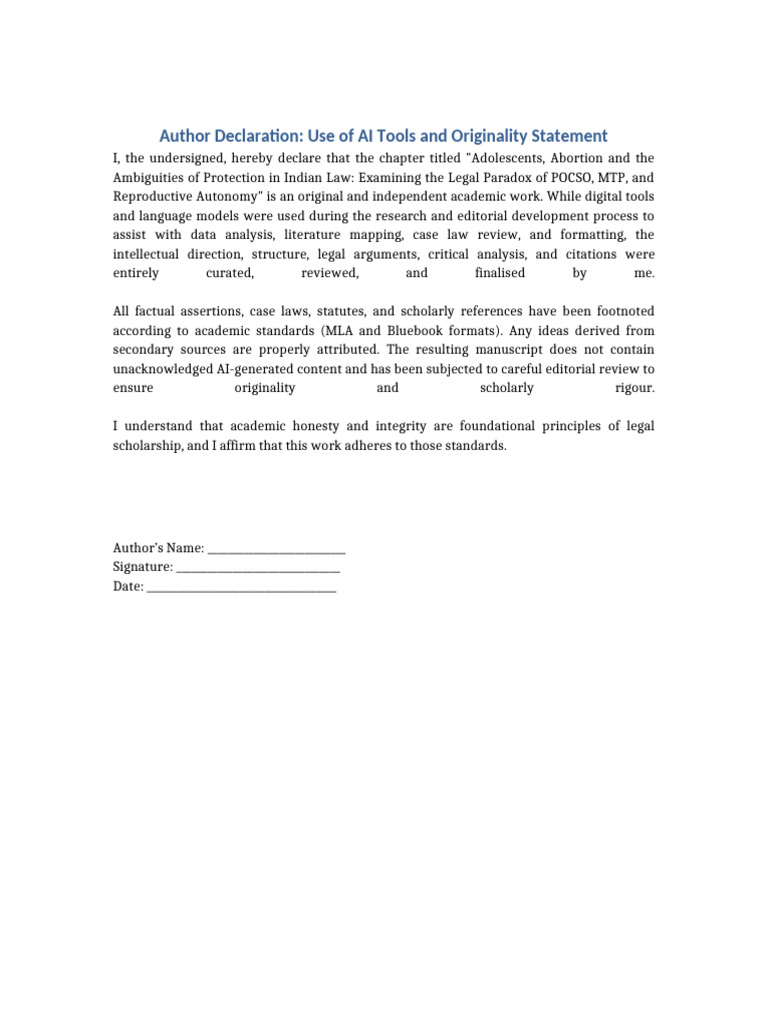 Author Declaration AI Originality | PDF