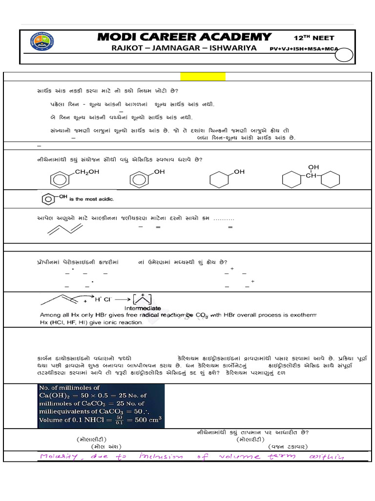 SOL - PV+VJ+ISH+MSA+MCA - NEET (12TH) Dt. 18-05-25 - CHEMISTRY - SERIES - 01 | PDF | Chemical ...