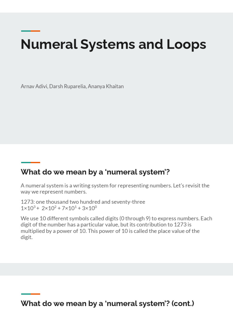 Numeral Systems and Loops Arnab Slides | PDF | Computer Programming | Elementary Mathematics