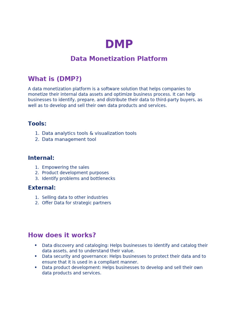 Data Monetization Platform What Is (DMP?) : Tools | PDF