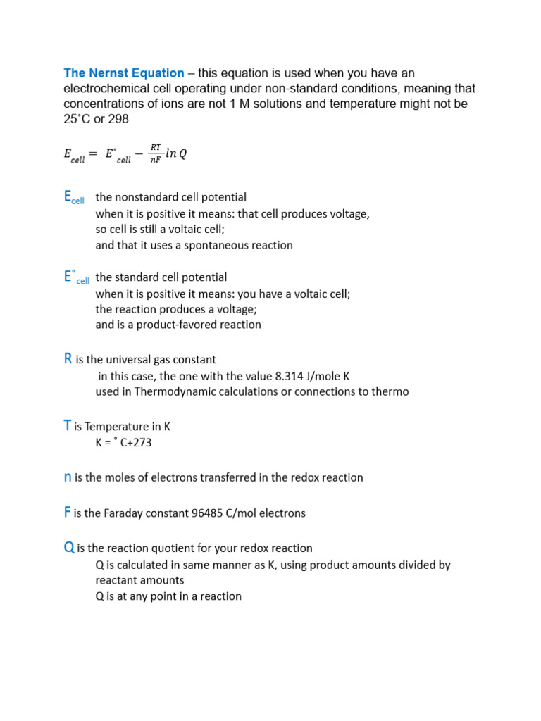 The Nernst Equation | PDF