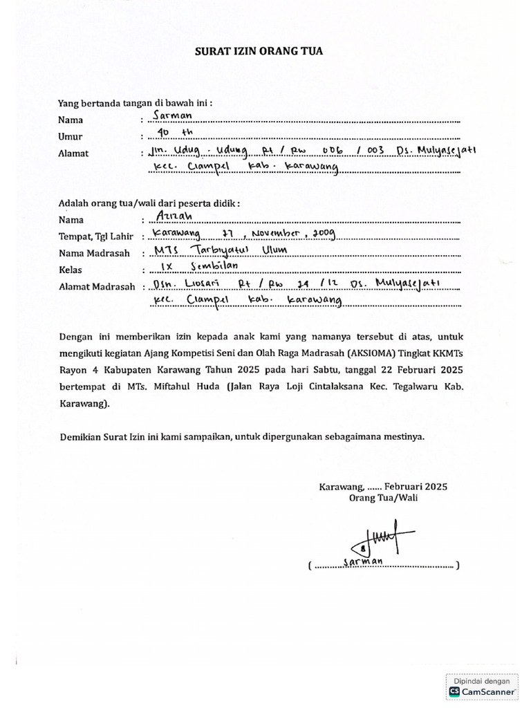 Surat Ijin Ortu | PDF