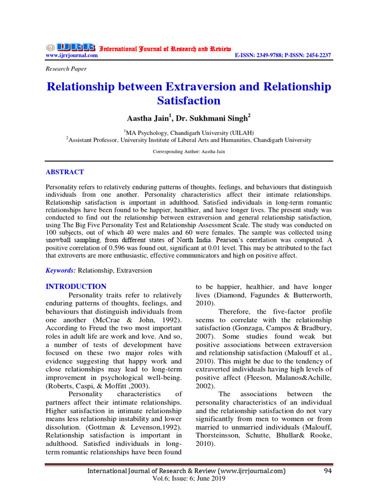 Relationship Between Extraversion and Re | PDF | Extraversion And Introversion | Intimate ...