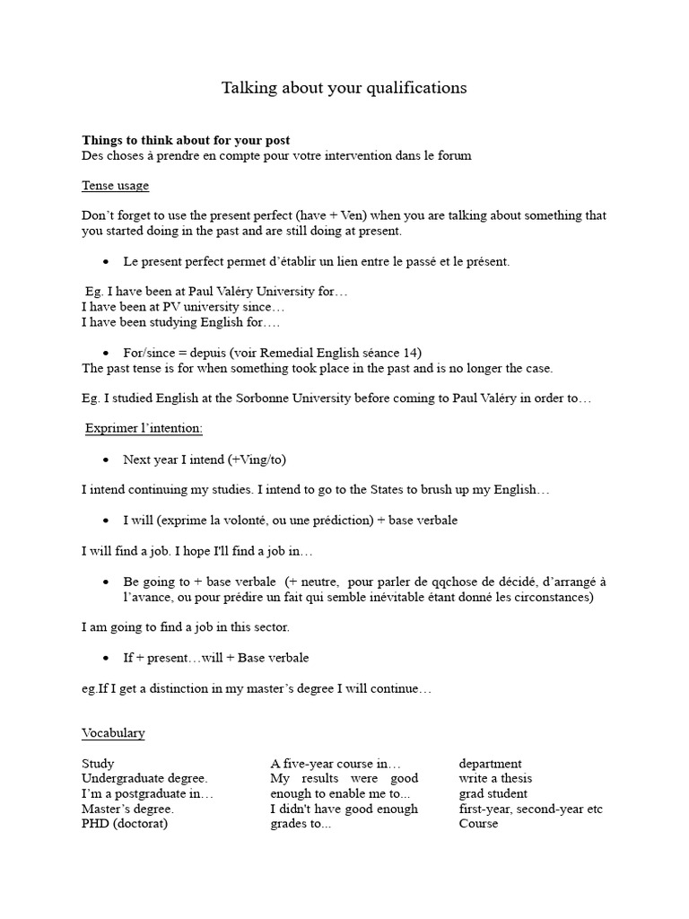 Talking About Your Qualifications | PDF