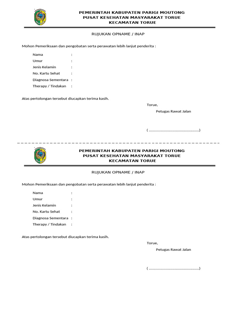 Contoh Format Rujukan Rawat | PDF