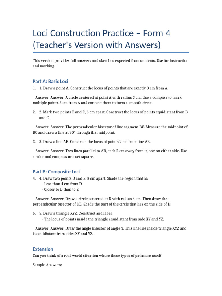 Loci Construction Teacher Version With Answers | PDF