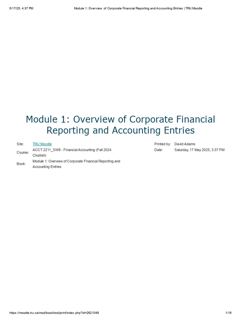 Module 1 - Overview of Corporate Financial Reporting and Accounting ...