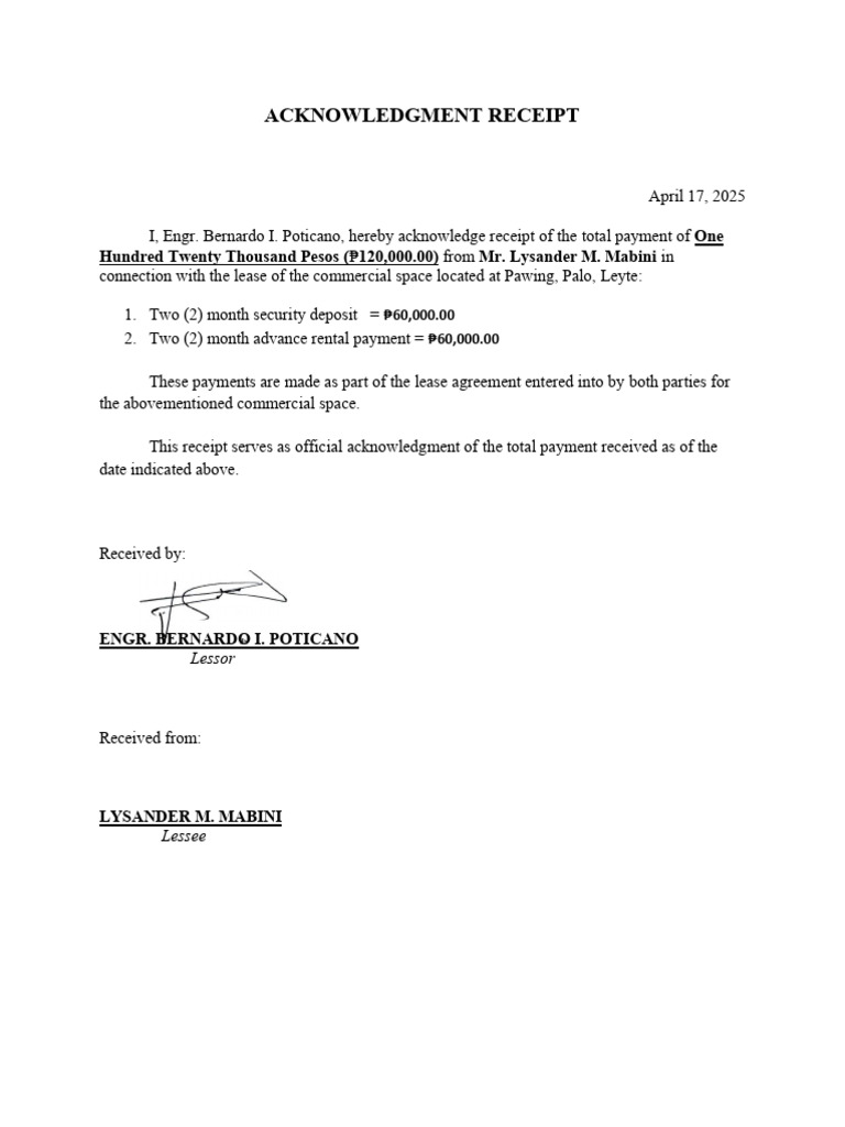 Acknowledgment Receipt | PDF